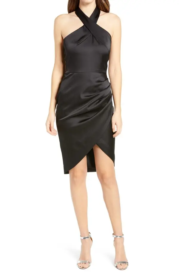 Lavish Alice Halter Ruched Satin Dress In Black - 58% Off | Editorialist