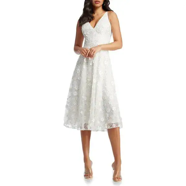 Dress The Population Elisa Fit & Flare Dress - Ivory | Editorialist