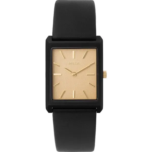 BREDA Virgil Leather Strap Watch - Black/ Black/ Gold