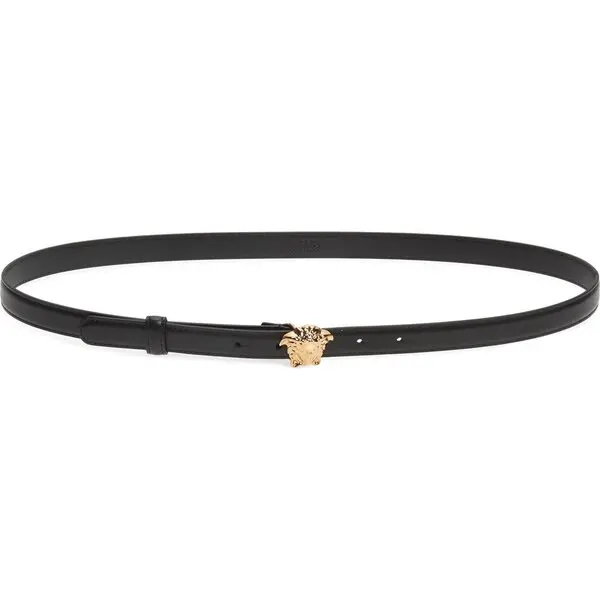 Versace Medusa Leather Skinny Belt - Black/gold
