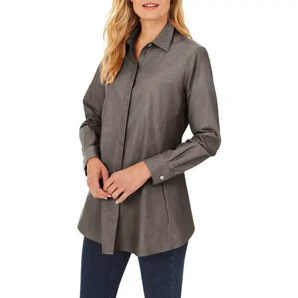 Foxcroft Cici Non-iron Tunic Blouse - Charcoal