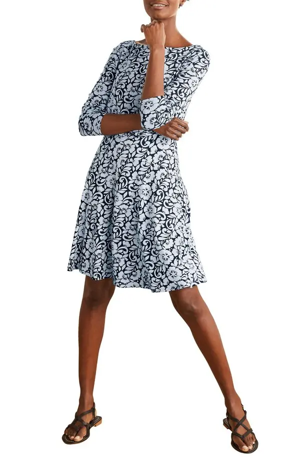 Boden Nellie Long Sleeve Jersey Dress In Black/Hibiscus Floral - 30% Off |  Editorialist