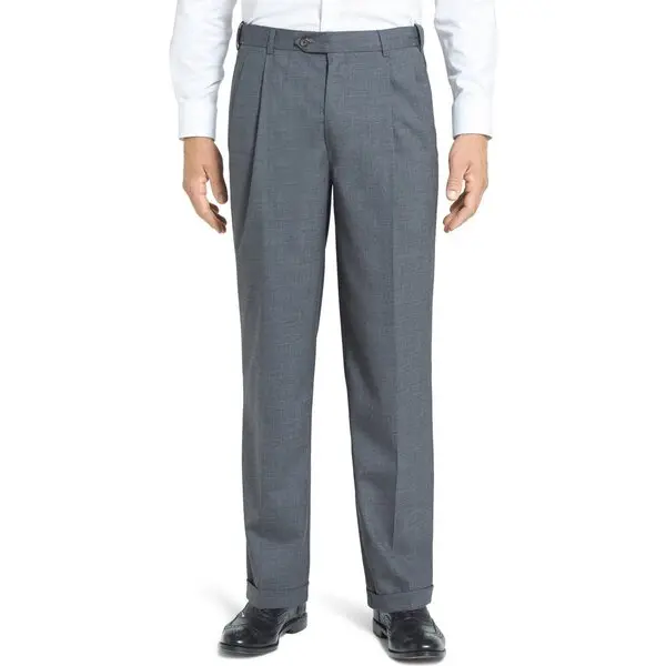 Berle Self Sizer Waist Pleated Lightweight Plain Weave Classic Fit Trousers - Medium Grey