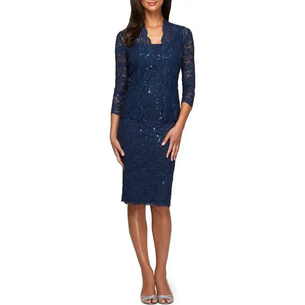 alex evenings dress with jacket ALEX EVENINGS SPARKLING BEADED & SEQUIN EVENING GOWN WITH MATCHING J –  Vintage Clothing & Fashions main image 0