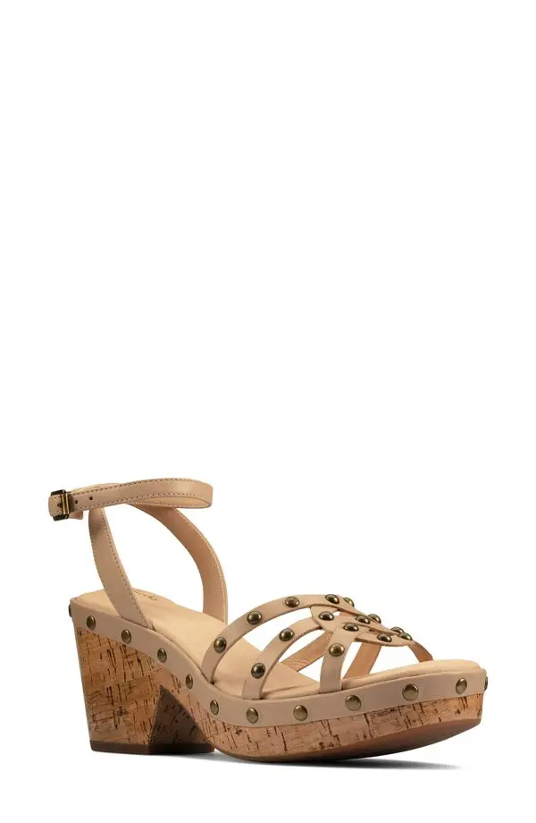 Clarks Maritsa 70 Ankle Strap Platform Sandal Taupe Leather