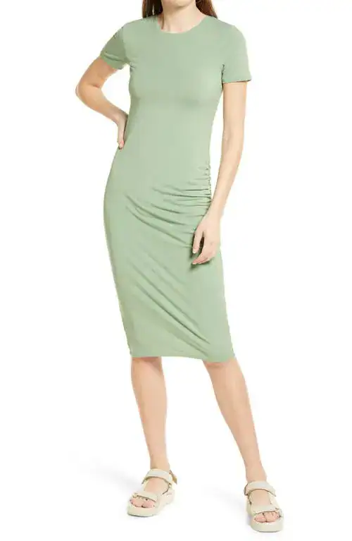 treasure and bond side ruched bodycon dress Treasure & Bond | Dresses | Treasure Bond Green Beetle Heather Side Ruched  Bodycon Dress