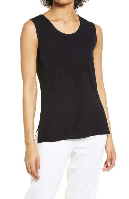 Ming Wang Scoop Neck Sweater Tank - Black