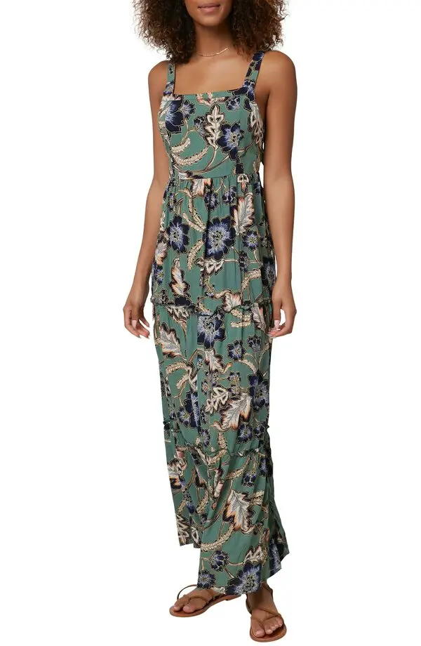 O'Neill Maxwell Print Tank Maxi Dress - Moss | Editorialist