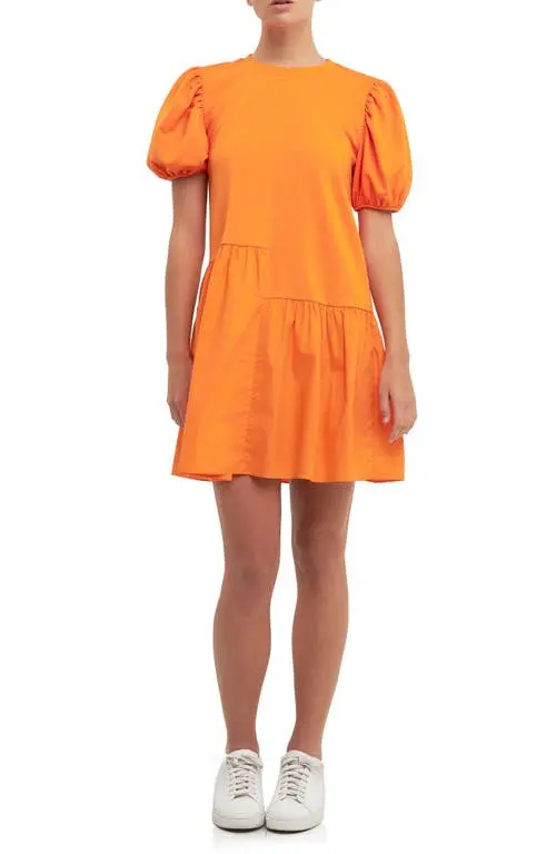 English Factory Puff Shoulder Mini Dress - Orange