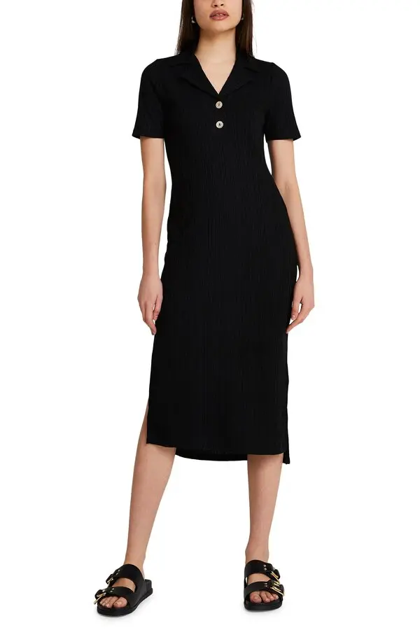 river island ribbed dress River Island Rib Knit Midi Dress In Black - 40% Off