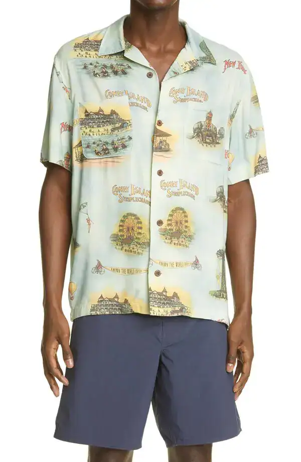 Ralph Lauren Coney Island Print Short Sleeve Button-Up Camp Shirt 