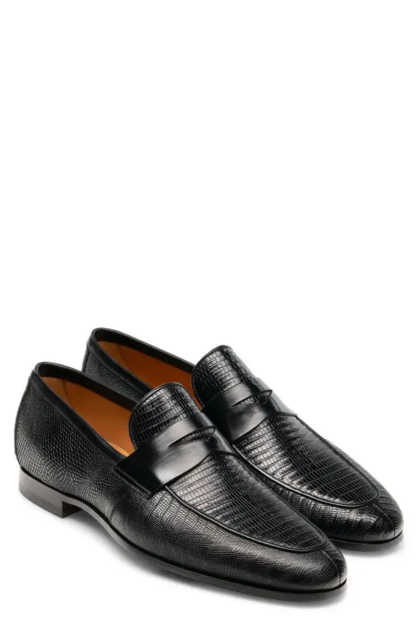Magnanni Vincente Genuine Lizard Penny Loafer - Black | Editorialist