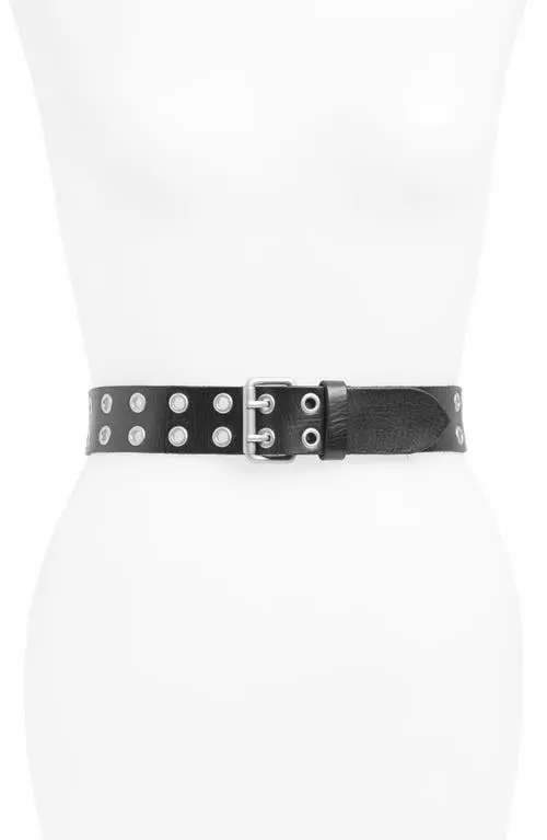 All Saints Double Prong Leather Belt - Black/dull Nickel