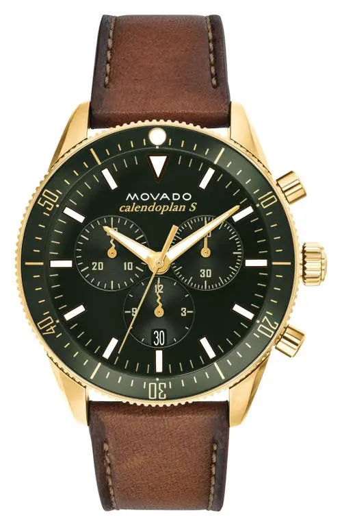 Movado Heritage Chronograph Strap Watch - Cognac/ Green/ Gold