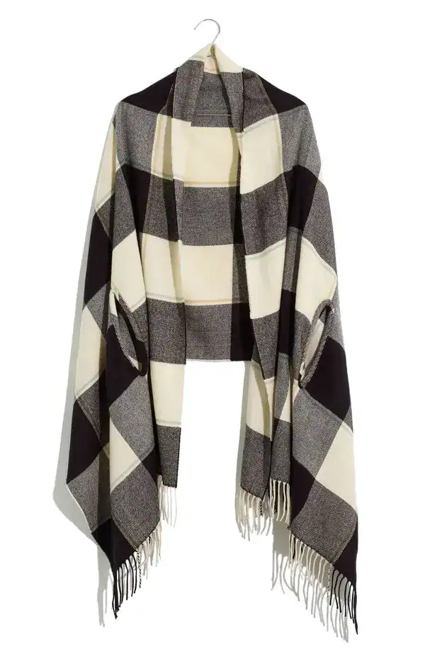Madewell Buffalo Check Cape Scarf Antique Cream Multi Editorialist