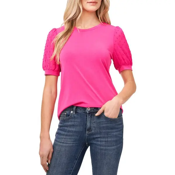 CECE DUPRAZ Puff Sleeve Knit Top - Bright Rose
