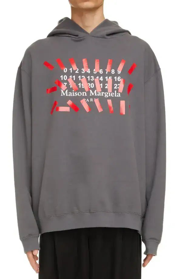Maison Margiela Numbers Logo Tape Print Oversize Hoodie In Storm