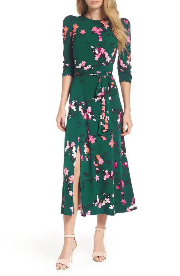Eliza J Floral Print Midi Dress In Green - 50% Off | Editorialist