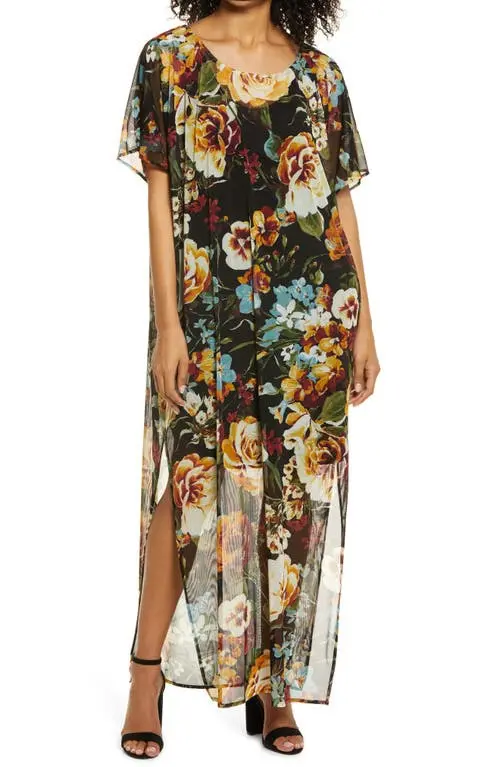 knee length dresses for ladies Connected Apparel Womens Print Sleeveless Maxi Dress - Blue Multi