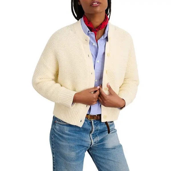 ALEX MILL Chunky Cotton Cardigan - Ivory