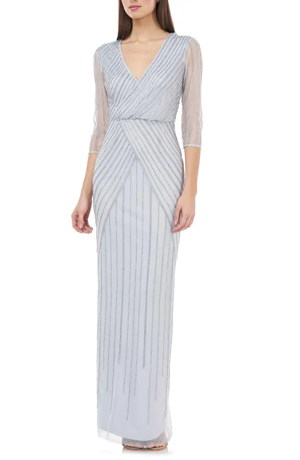 Js Collections Beaded Surplice Gown - Soft Blue | Editorialist
