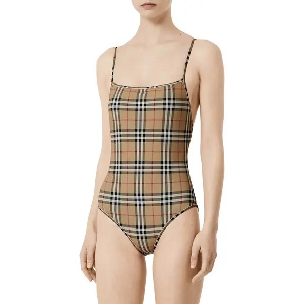 Burberry Check One-piece Swimsuit - Archive Beige Ip Chk