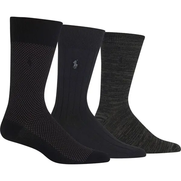 Ralph Lauren Bird's Eye Socks 3 Pack - Black