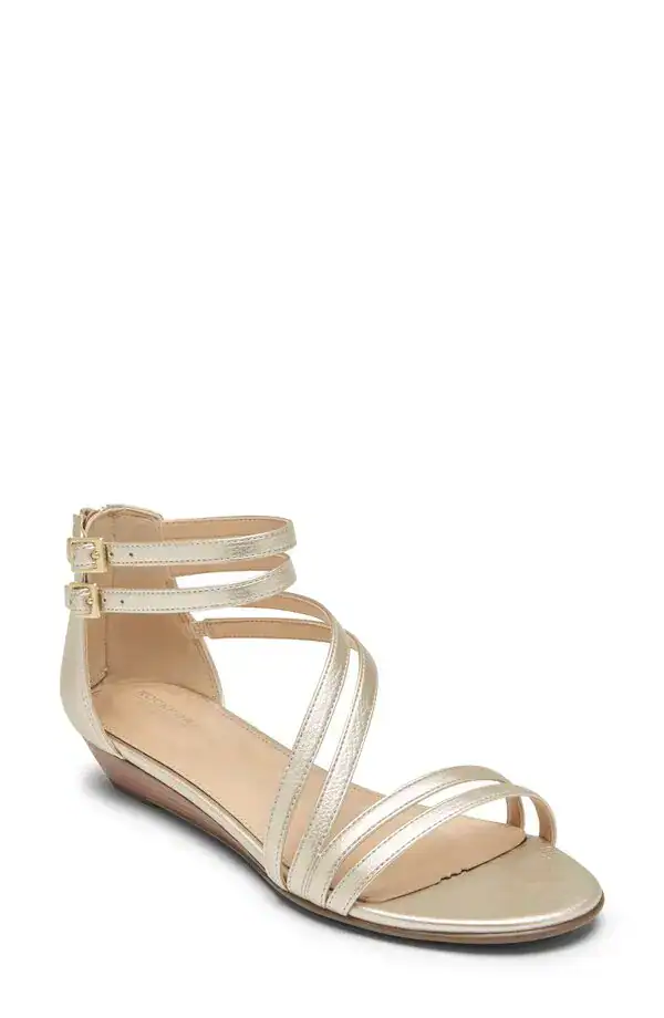 Rockport Total Motion Zandra Wedge Sandal In Moon Gold Leather