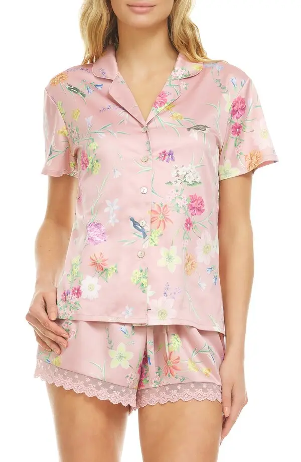 Flora Nikrooz Jolene Floral Print Short Pajamas - Pink | Editorialist
