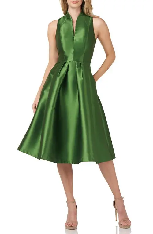 green satin fit and flare dress Joseph Ribkoff Fit And Flare Dress With Lapel Collar Style 261719 – DECABANA main image 0