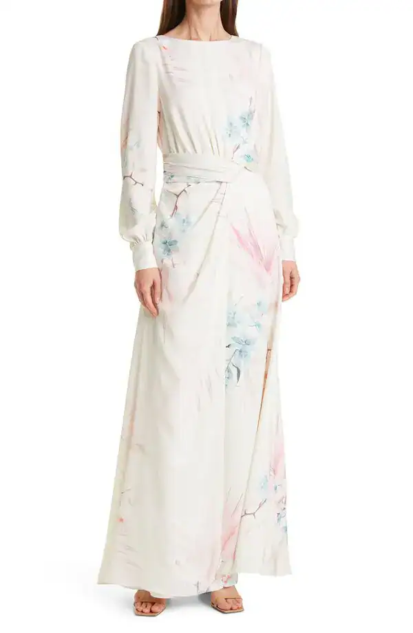 Ted Baker London Floral Long Sleeve Maxi Dress In Natural - 52% Off |  Editorialist