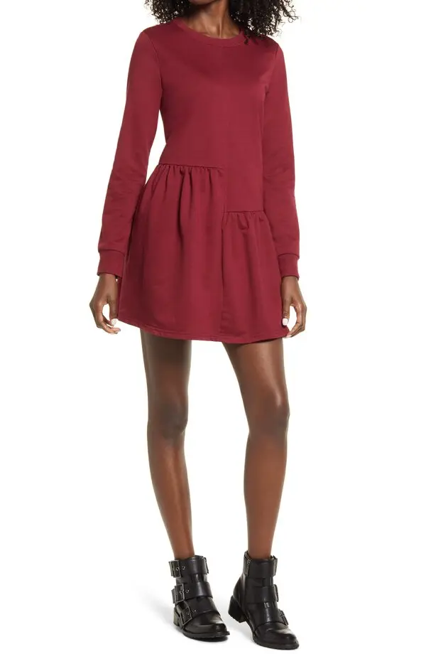 English Factory Ruffle Hem Knit Dress - Burgundy | Editorialist