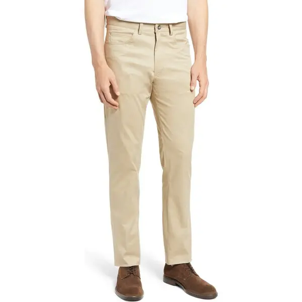 Berle Charleston Khakis Flat Front Cotton Stretch Twill Dress Pants - Khaki