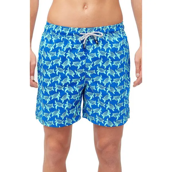 TOM & TEDDY Turtle Print Swim Trunks - Blue And Ice Green