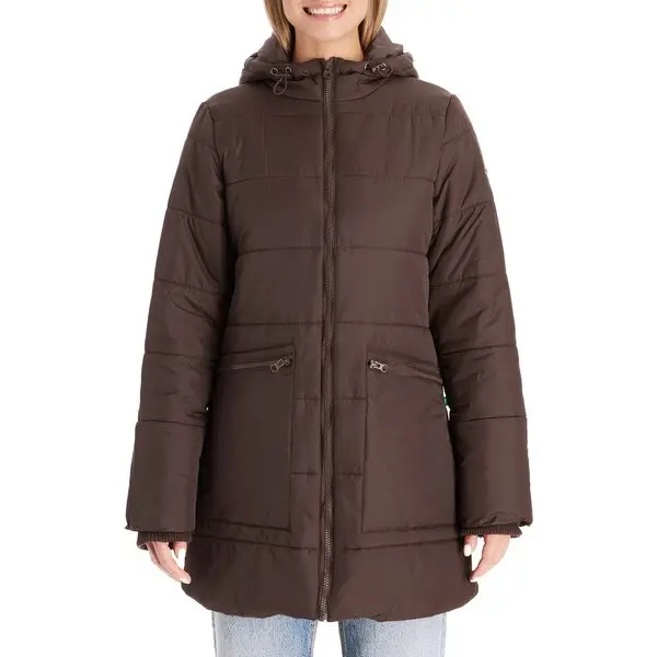 MODERN ETERNITY 3-in-1 Hybrid Quilted Waterproof Maternity Puffer Coat - Dark Chocolate