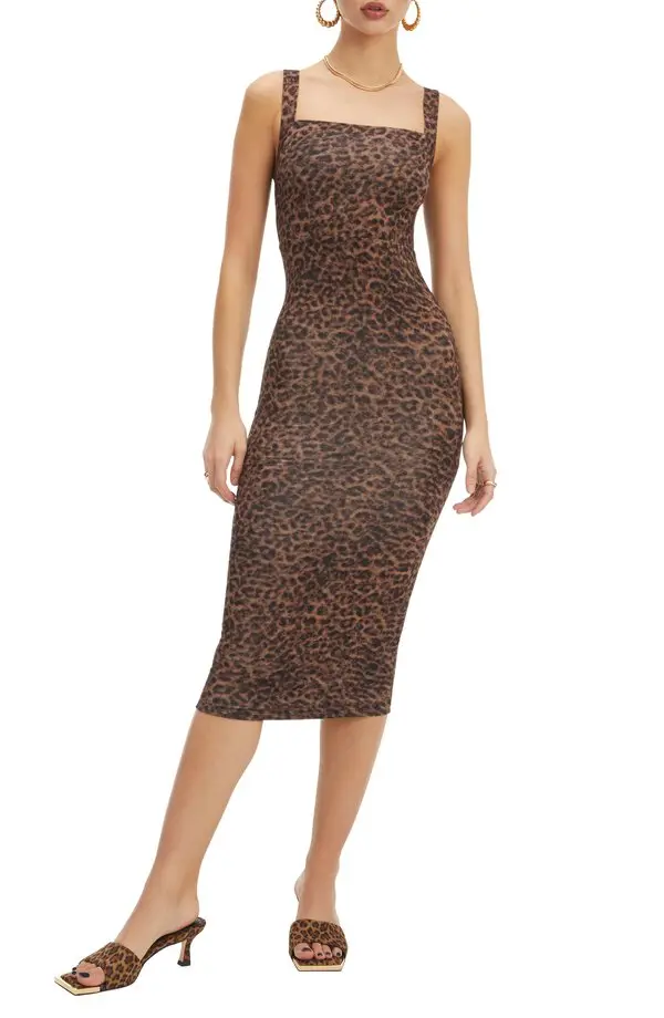 Good American 90s Animal Print Tank Midi Dress In Sepia Leopard002 - 50%  Off
