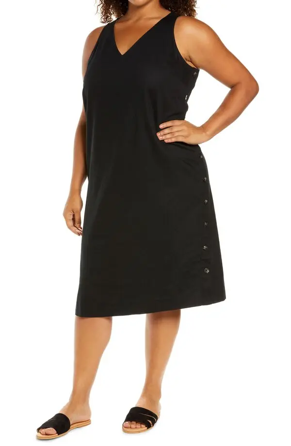Madewell Linen & Cotton Side Button Midi Dress In True Black - 43% Off |  Editorialist