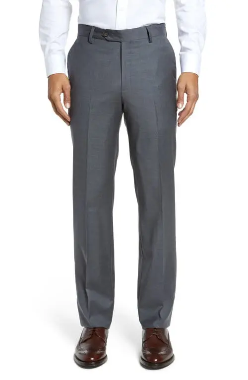 Berle Flat Front Modern Fit Gabardine Stretch Wool Trousers - Medium Grey