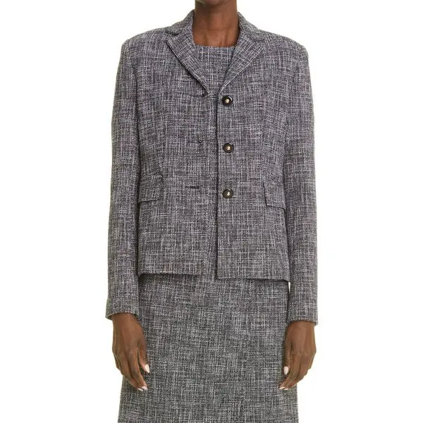 St. John Tweed Jewel Neck Jacket - Black Ecru