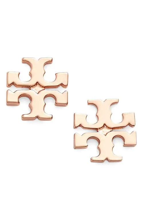 Tory Burch Logo Stud Earrings - Rose Gold