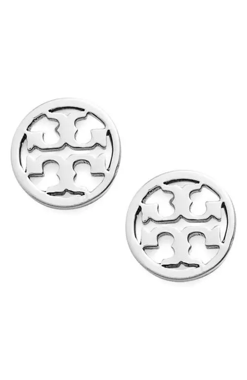 Tory Burch Circle Logo Stud Earrings - Silver