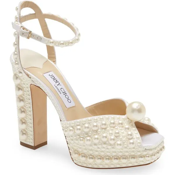 JIMMY CHOO Sacaria Embellished Platform Sandal - White/white