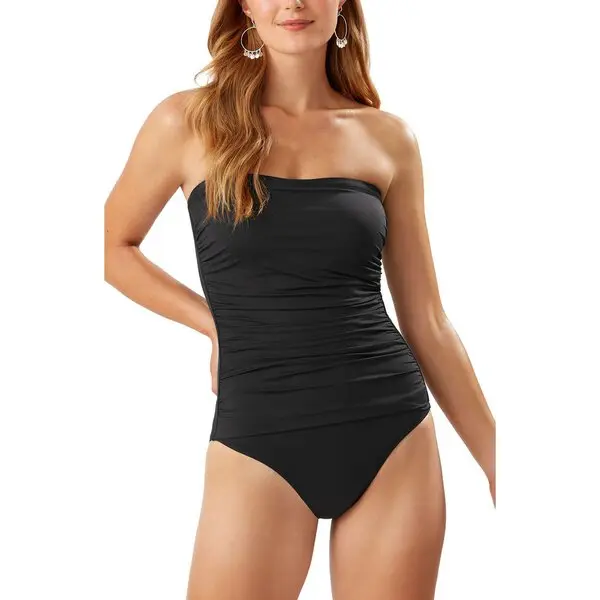 Tommy Bahama Pearl Shirred Bandeau One-piece Swimsuit - Black
