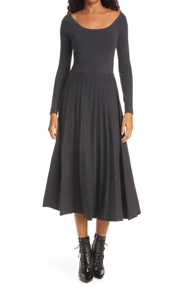 clothing fashion dresses Women's Fashionable Fitted Long Sleeve Wool Dress – Le Fil Chic main image 1