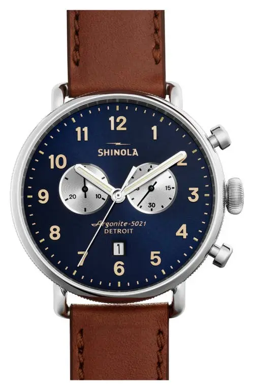 Shinola The Canfield Chrono Leather Strap Watch - Dark Cognac/midnight Blue