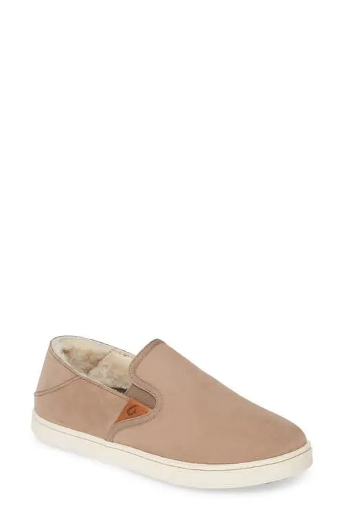 Olukai Pehuea Heu Genuine Shearling Slip-on Sneakers - Taupe Grey Leather