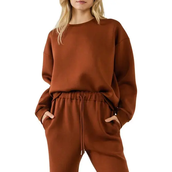 GREY LAB Relaxed Fit Crewneck Sweatshirt - Brown