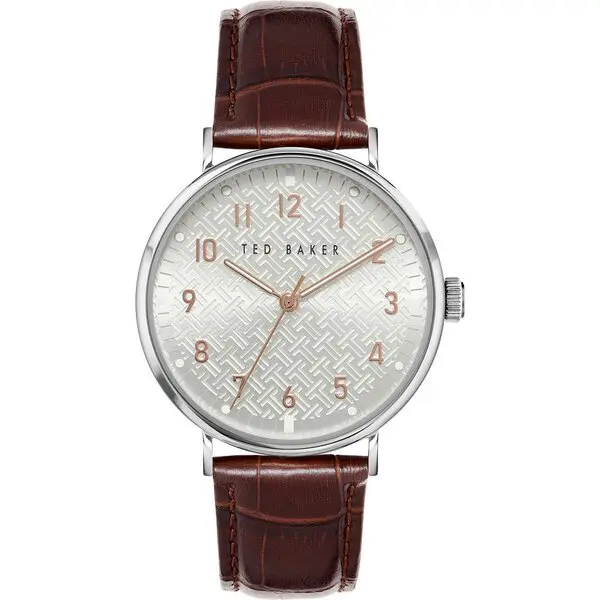 Ted Baker London Mimosaa Leather Strap Watch - Silverone