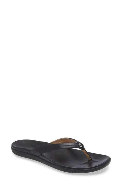Olukai Honu Flip Flop - Black/ Black