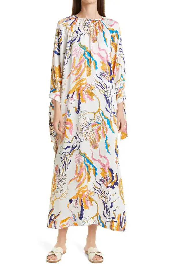 rodebjer silk dress Rodebjer Wava Print Hammered Silk Maxi Dress In Ecru - 40% Off